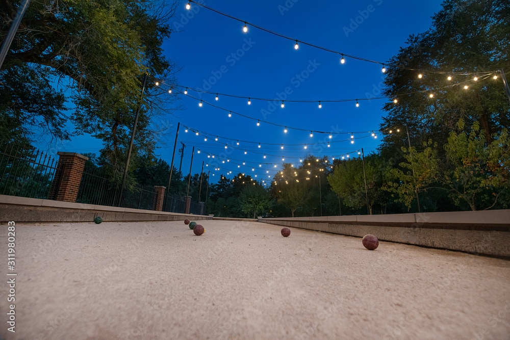 Bocce Ball court with Edison lights Stock Photo | Adobe Stock