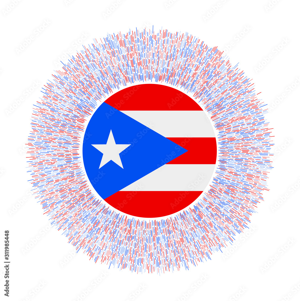 Flag of Puerto Rico with colorful rays. Radiant country sign. Shiny ...