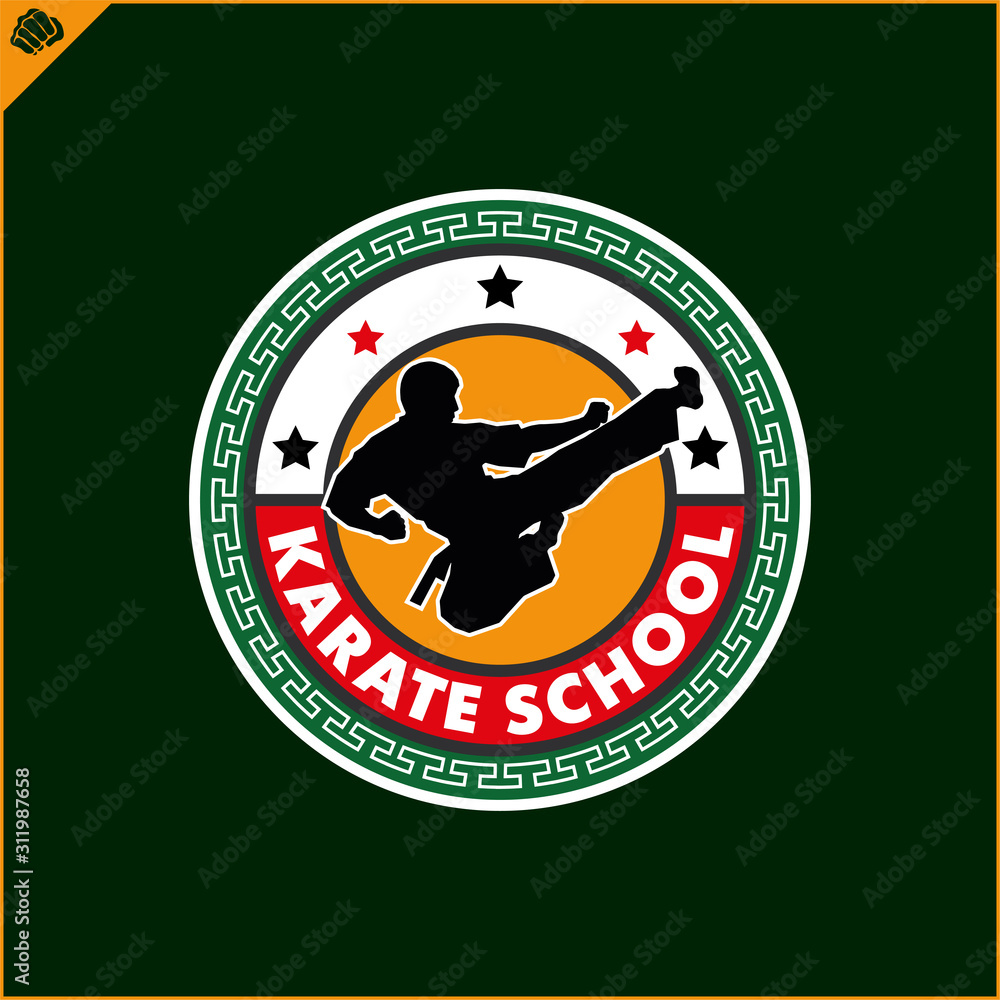 Karate high kick emblem. Martial art colored simbol design. Vector, EPS ...