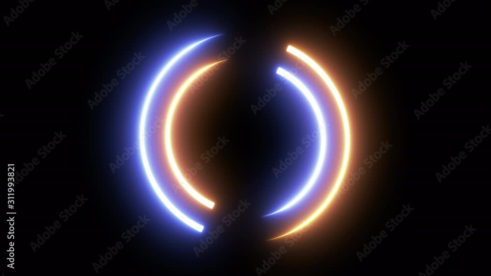 Glowing neon rotating circles. Animation of abstract shining light ...