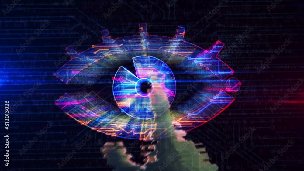 Cyber spying with eye symbol futuristic entry into cyberspace animation ...