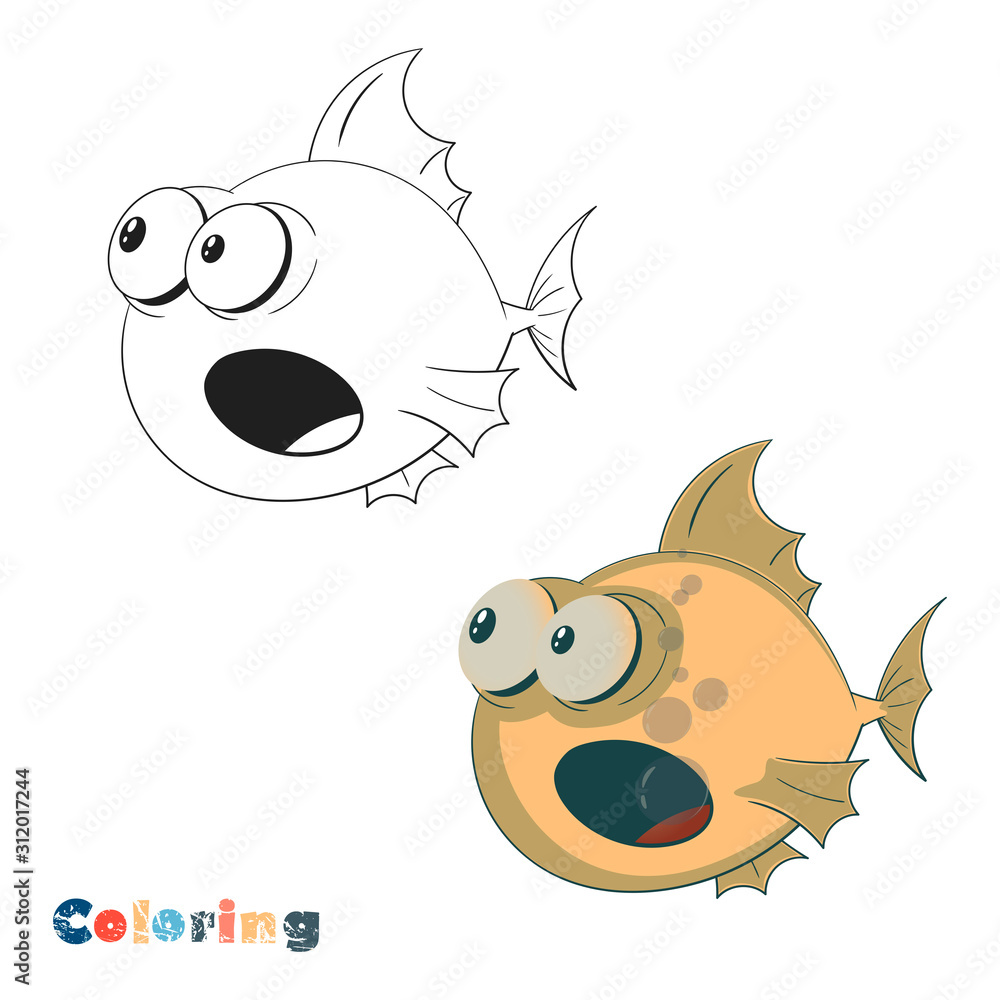 Big bug-eyed fish. Vector coloring on the theme of fishing on a white ...