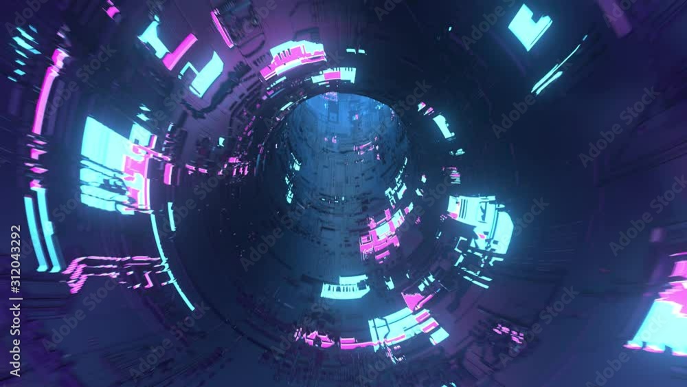 3d render of 4k sci-fi tunnel with glowing zones with motion blur. High ...