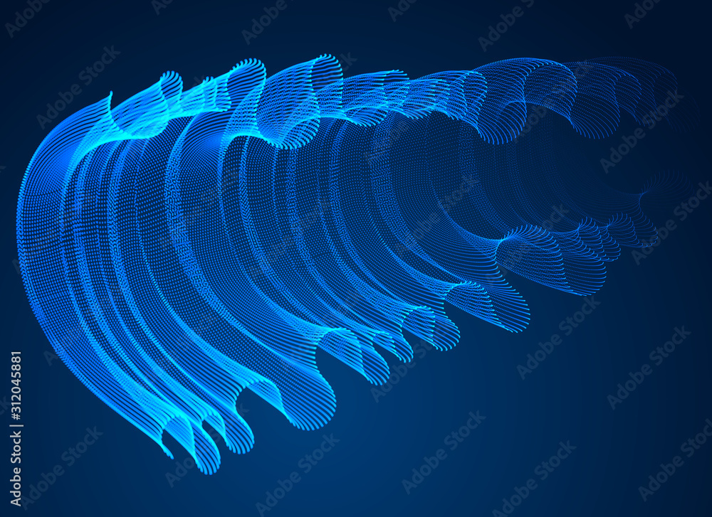 3d magic particles mesh array over dark, transparent tulle textile on ...