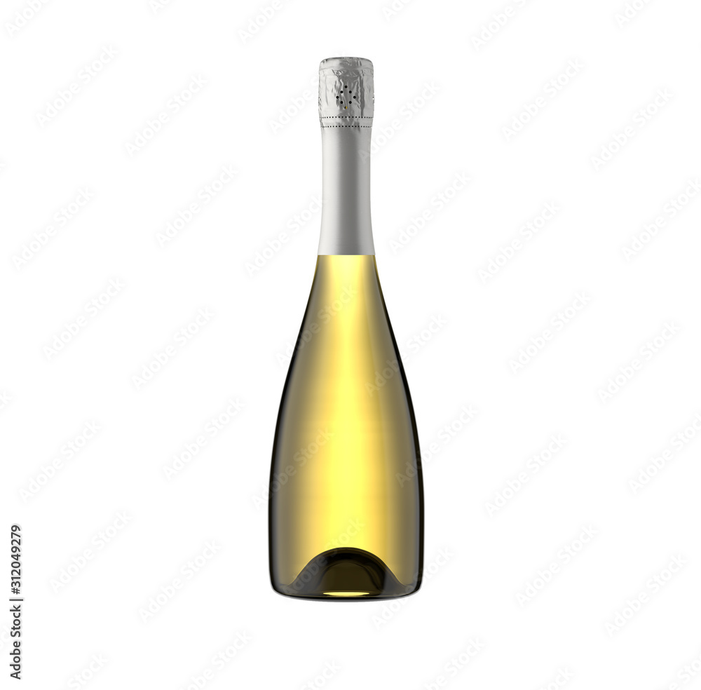 Sparkling white wine bottle, champagne bottle isolated on white ...