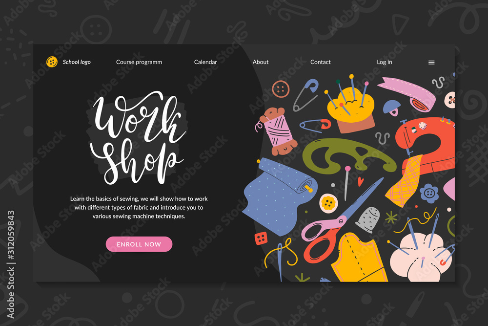 Vektorová grafika „Web banner layout for sewing and crafts workshop ...