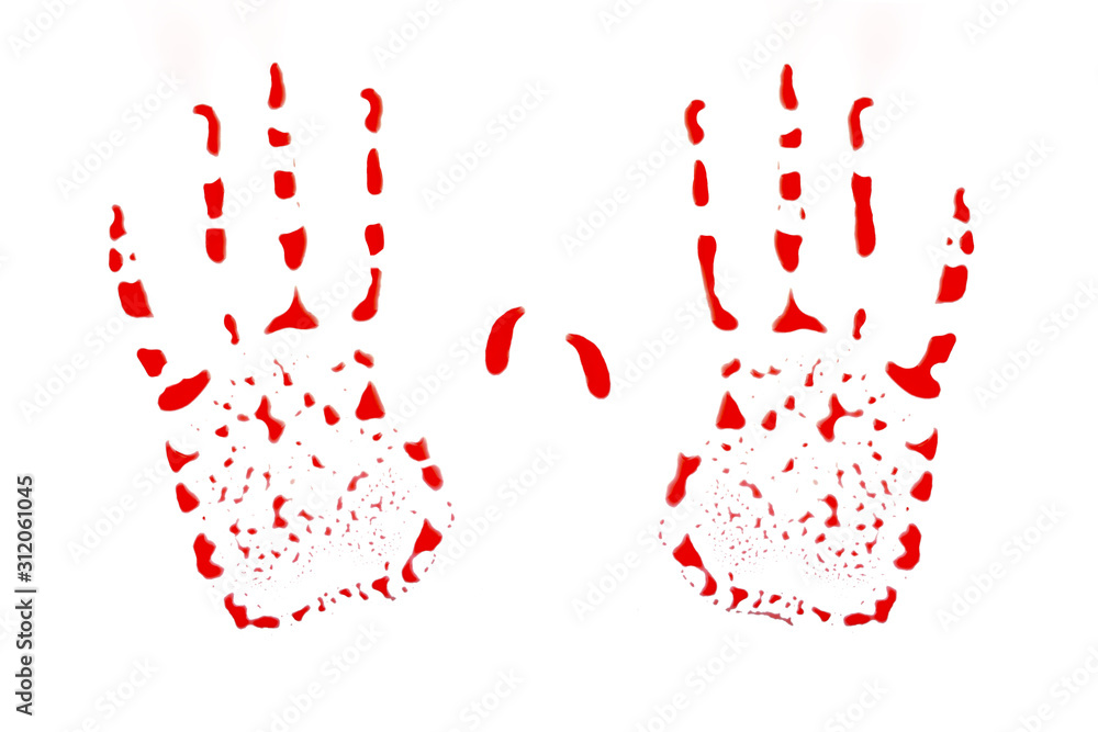 red handprints isolated on white background. bloody traces Stock Photo ...