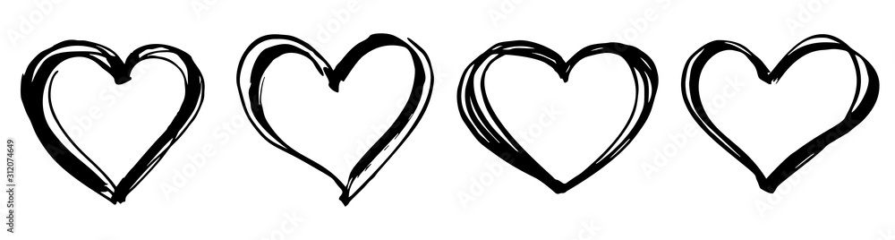 Linear hearts. Heart doodles, Hand drawn love hearts of different ...