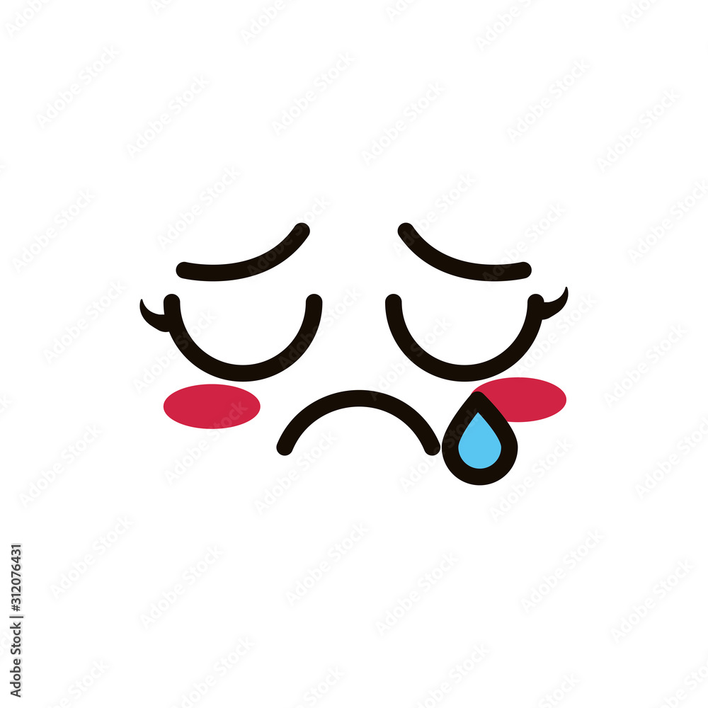 kawaii cute face expression eyes and mouth close eyes crying Stock ...