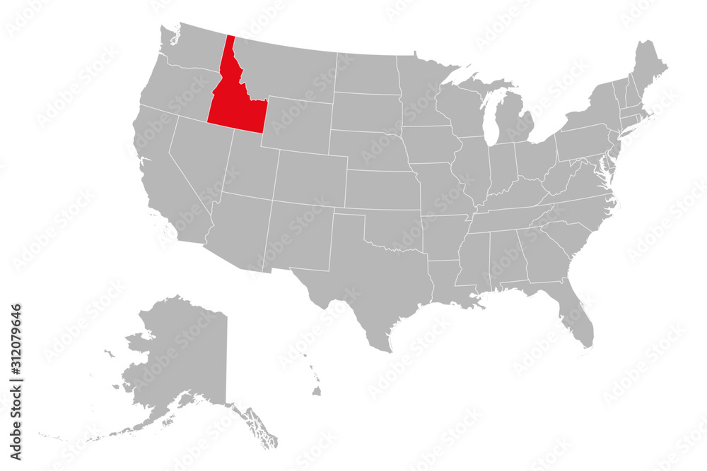 Idaho state highlighted red on USA political map vector illustration ...