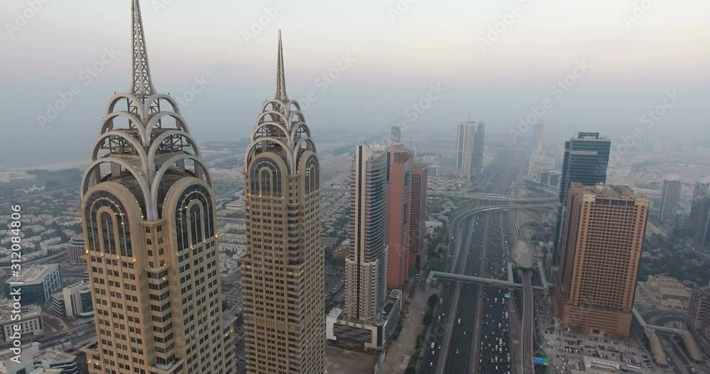 DUBAI, UAE - JANUARY 3, 2017:Aerial Dubai Business Central Towers.The ...