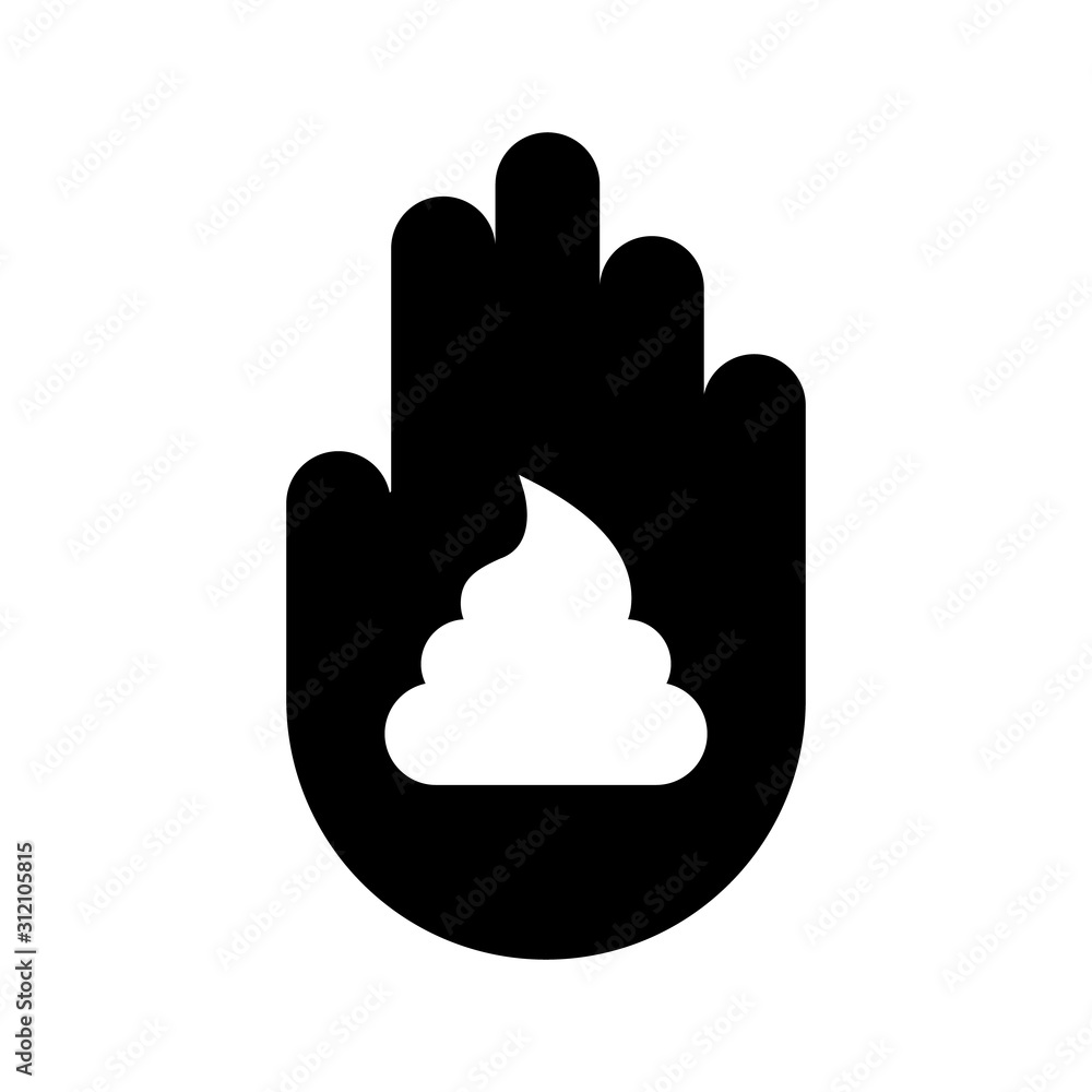 Hand symbol with illustration of shit, poop. concept of a ban to leave ...