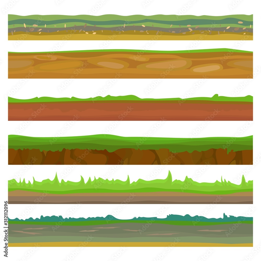 Seamless different grounds, soils and land set for UI games. Surface ...