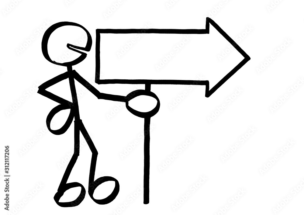 Drawn Stick Figure Holding Blank Arrow Sign Stock Illustration | Adobe ...