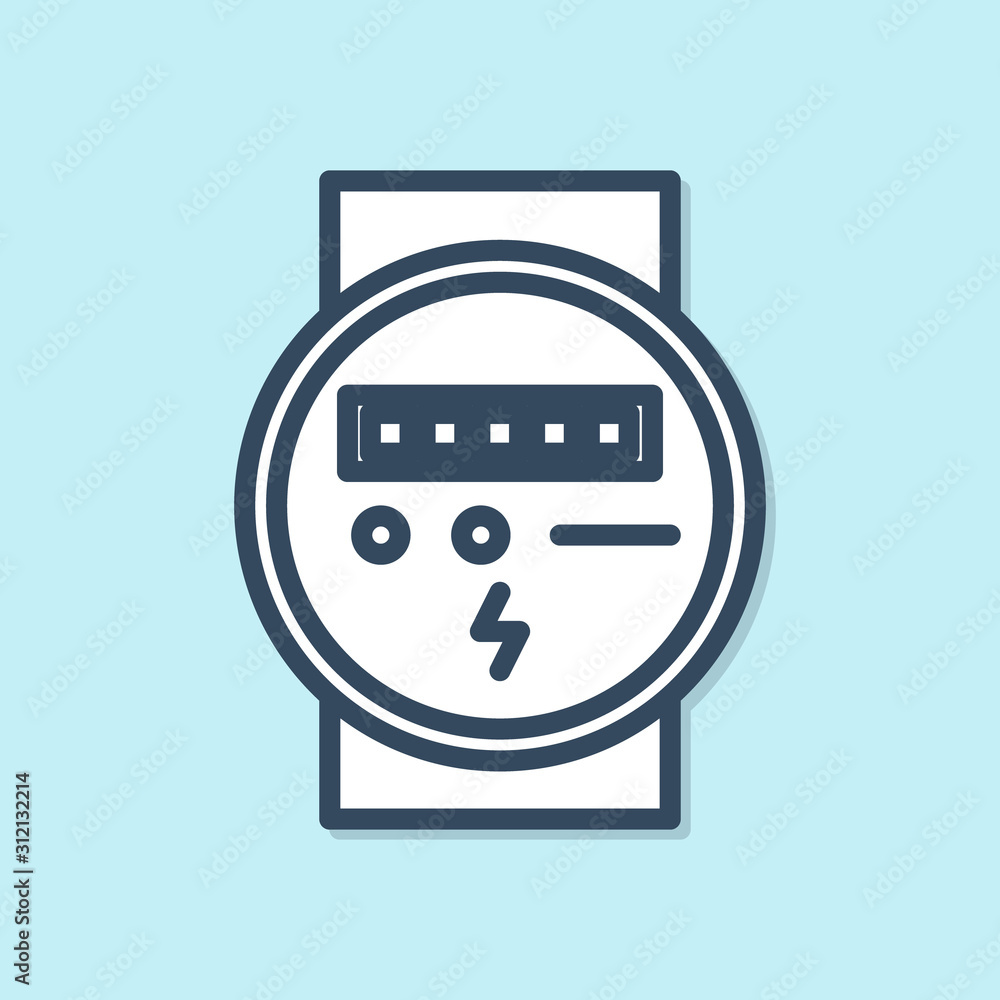 Blue line Electric meter icon isolated on blue background. Vector ...
