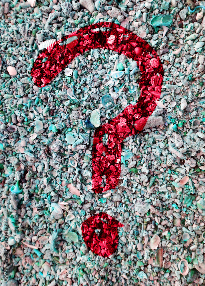 100 Question Mark written on beach sand gravel Stock Photo | Adobe Stock