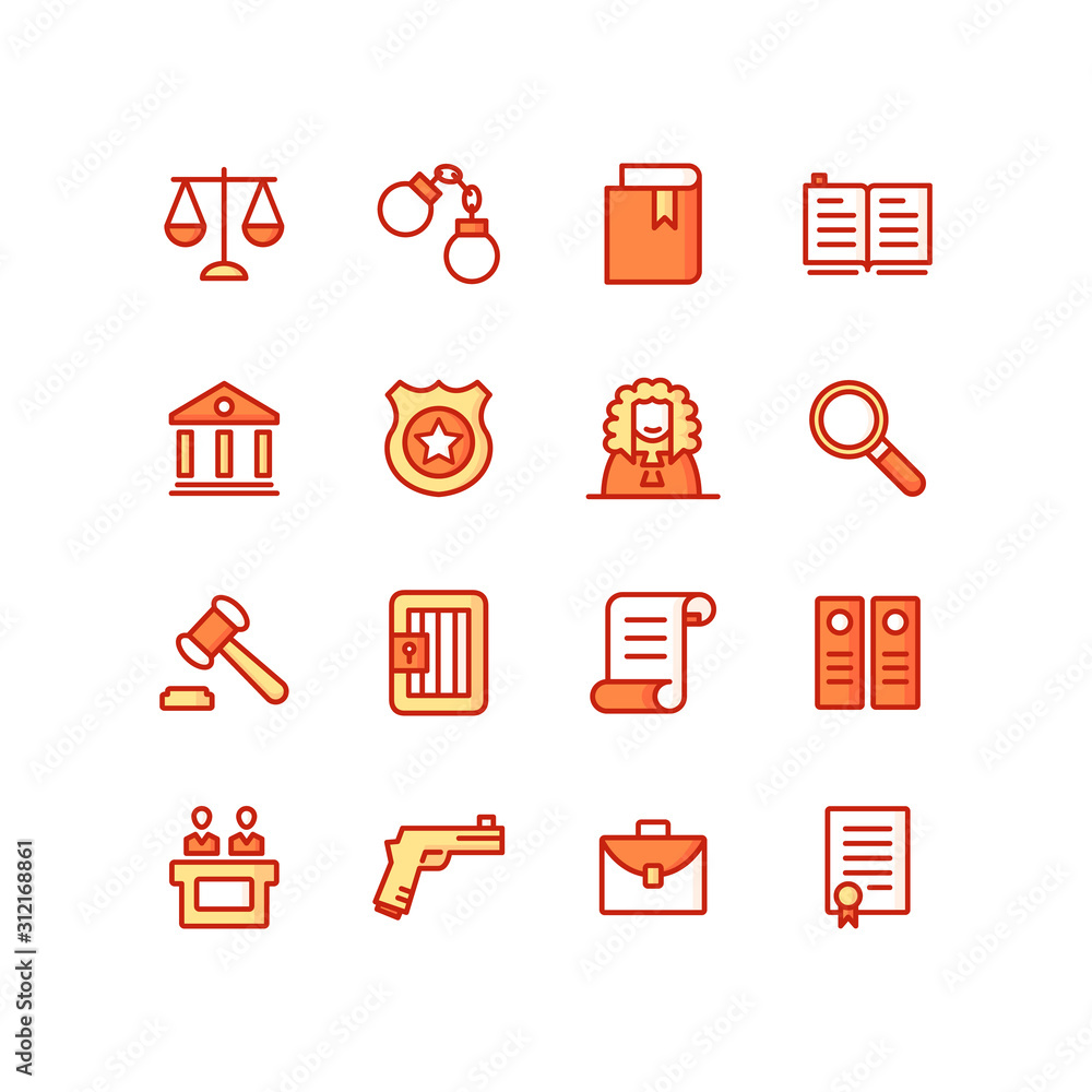 Law and legal right icons pack. Isolated law and legal right symbols ...
