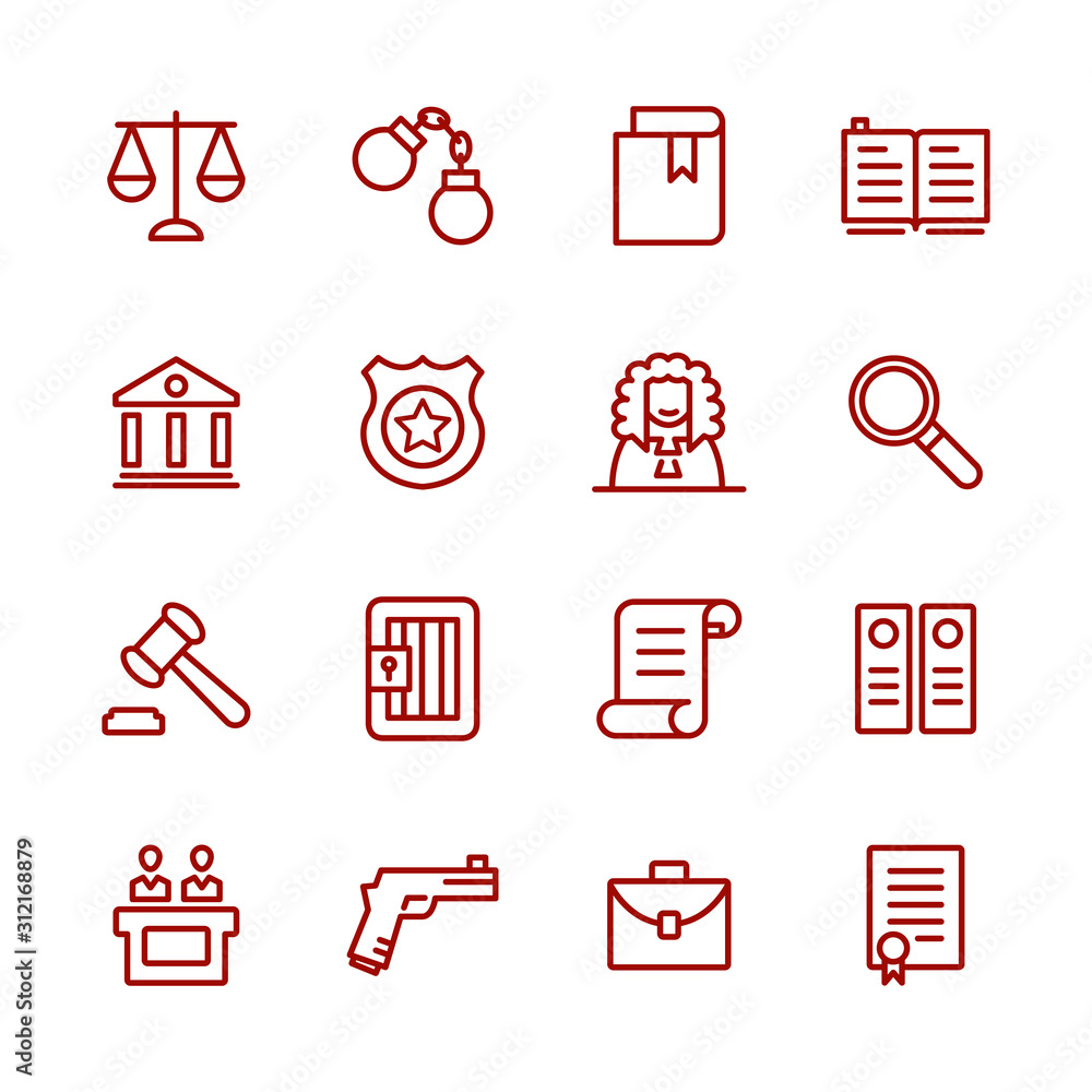 Law and Order Linear Vector Icons Set. Law, Jurisprudence Thin Line ...