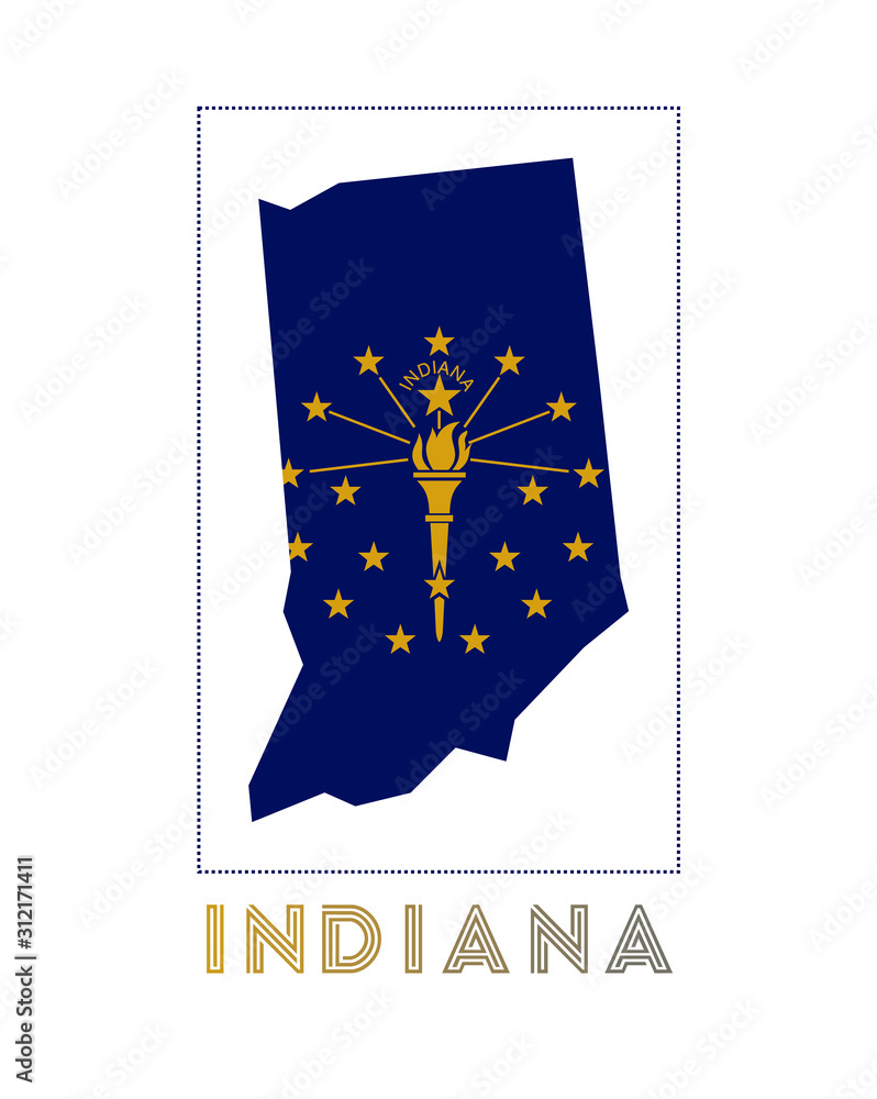Indiana Logo. Map of Indiana with us state name and flag. Elegant ...