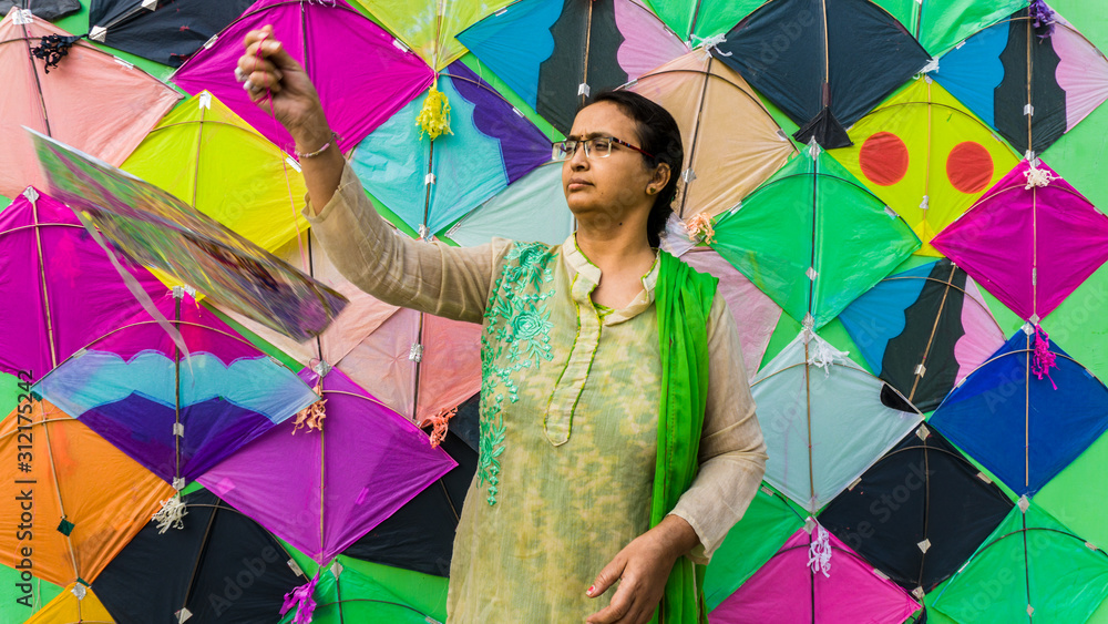 woman with Patang(kite) for Makar Sankranti festival of India. Makar ...