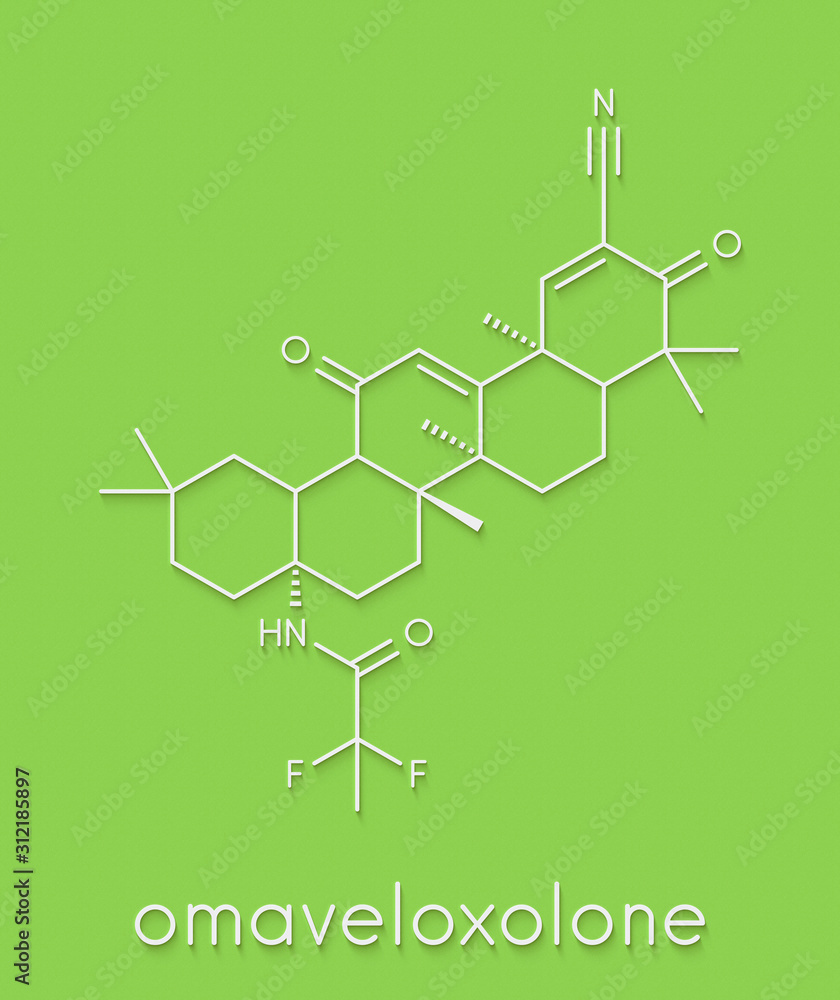 Omaveloxolone drug molecule. Skeletal formula. ilustração do Stock ...