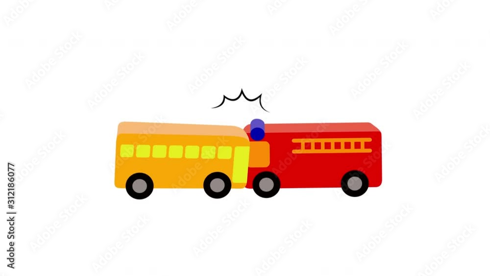 Creative toy blocks, bus crashed fire truck. Road accident concept ...
