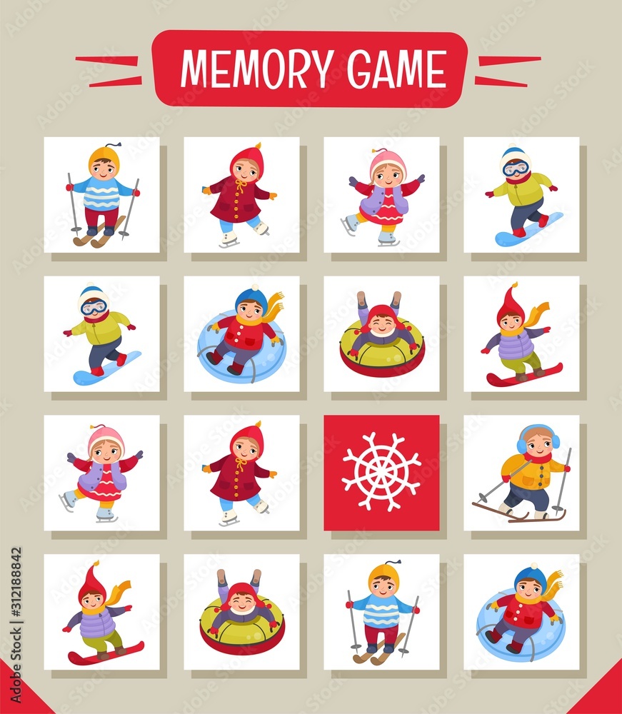Memory game for preschool children, vector cards with cute child. Find ...