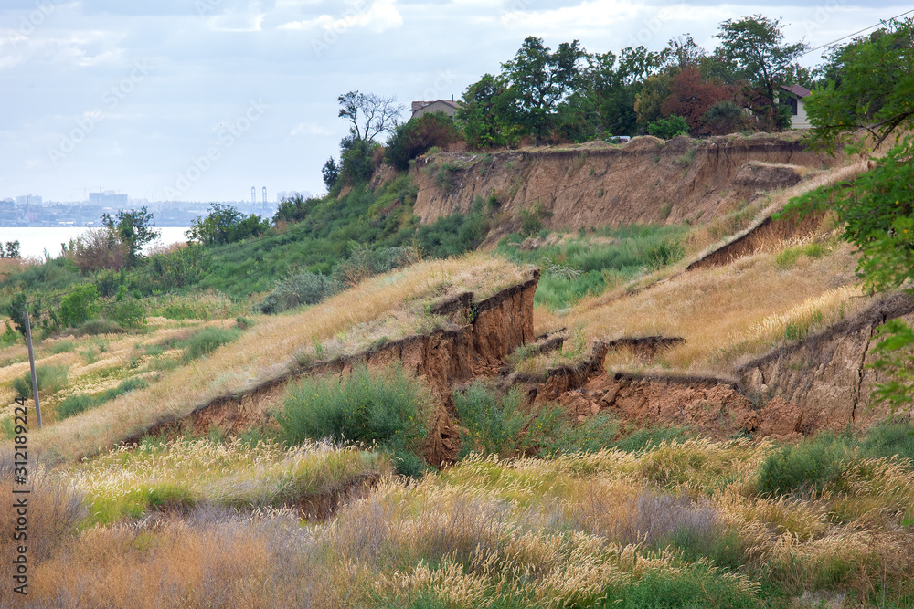 Foto de Soil landslide on slopes after degradation of the soil rain or ...