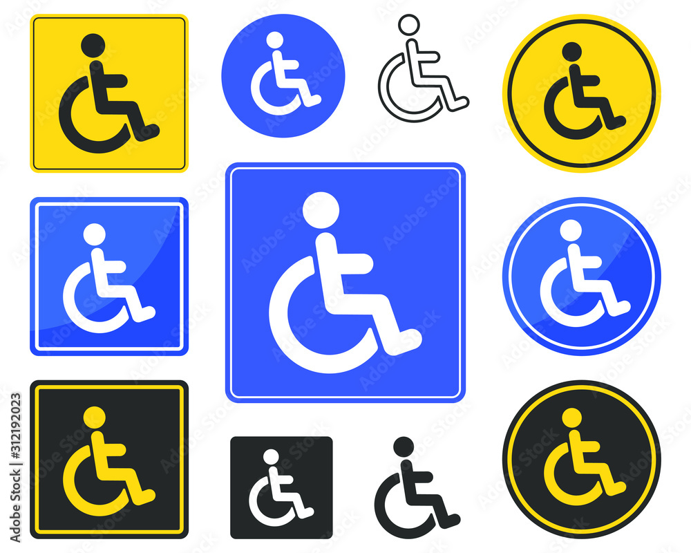 Disabled Handicap Icon shape set. Invalid parking logo symbol pack ...