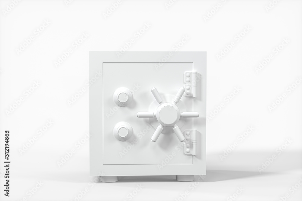 Mechanical safe, white box model with white background, 3d rendering ...