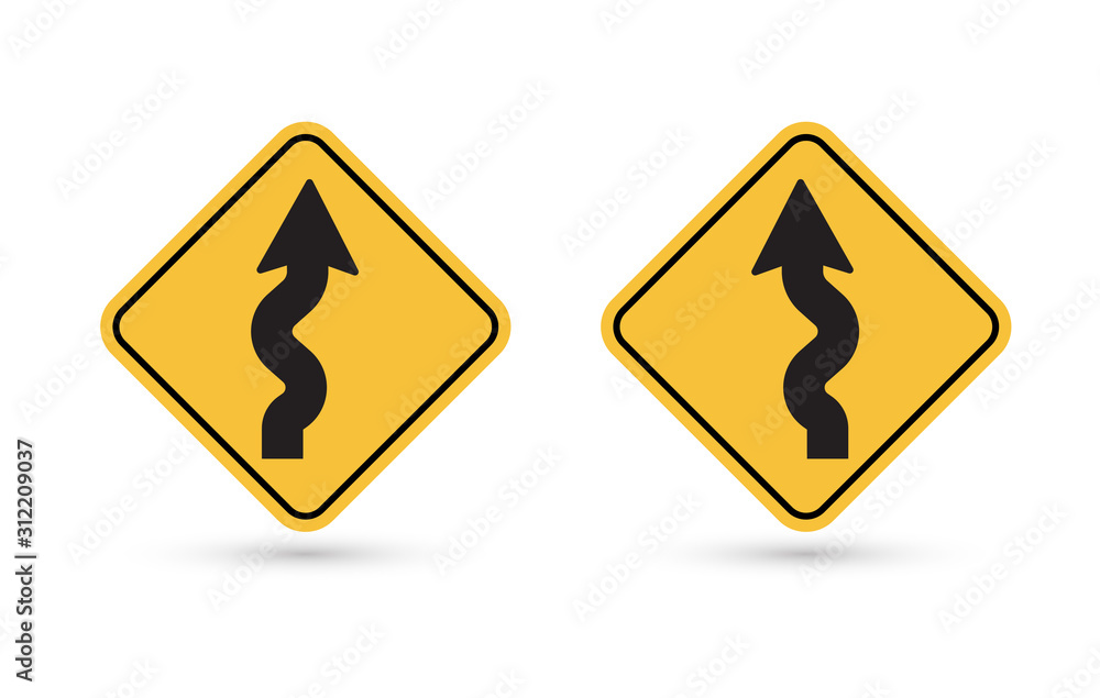Winding road sign. Vector illustration. Stock Vector | Adobe Stock