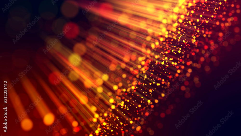 3d abstract beautiful background with light rays colorful glowing particles, depth of field ...
