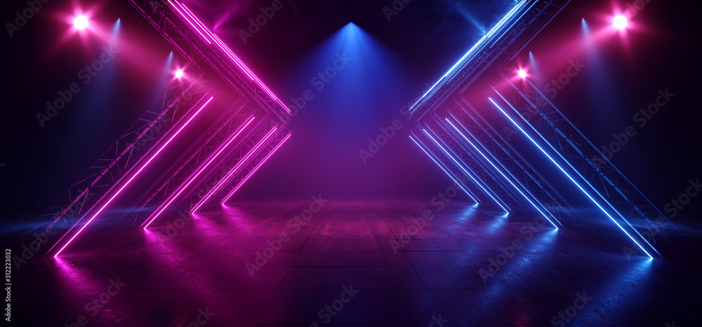 Stage Neon Lasers Glowing Sci Fi Retro Blue Purple Construction Dance ...