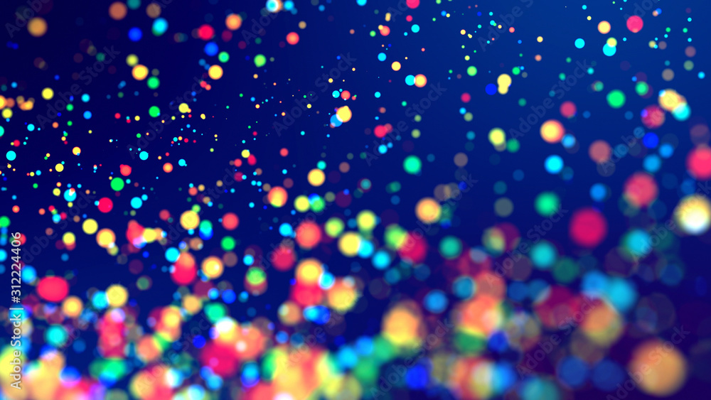 cloud of multicolored particles fly in air slowly or float in liquid ...