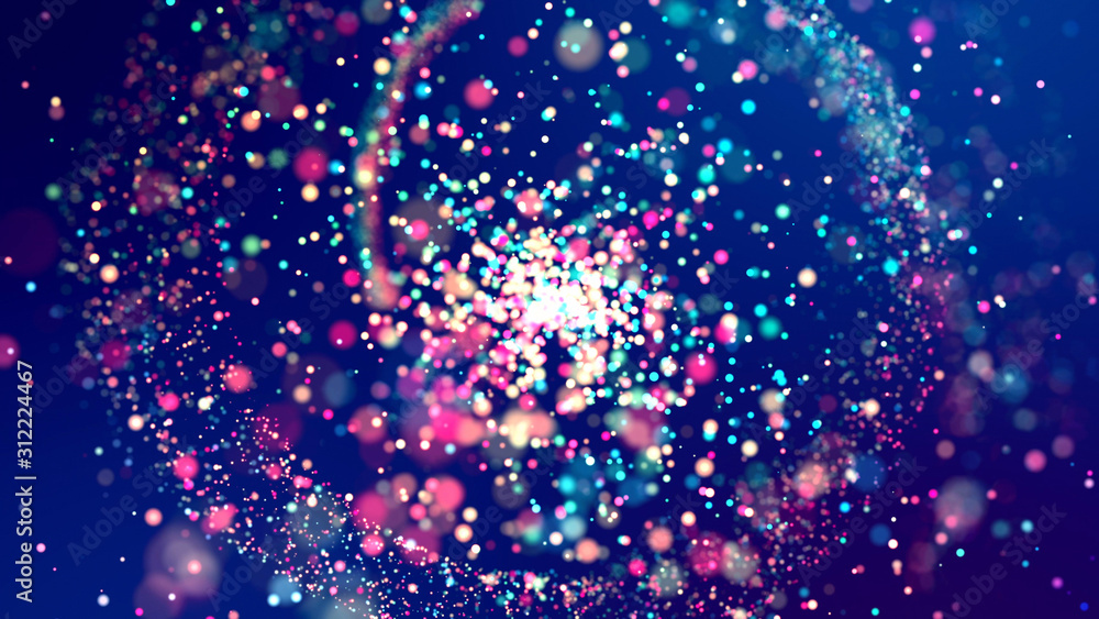 cloud of multicolored particles fly in air slowly or float in liquid ...