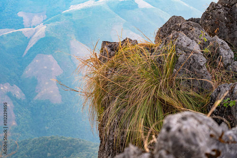 scenery sunrise above the mountain ridge on Doi Pha Phung at Nan ...