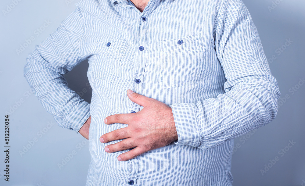 Fat man blue shirt on white background Stock Photo | Adobe Stock