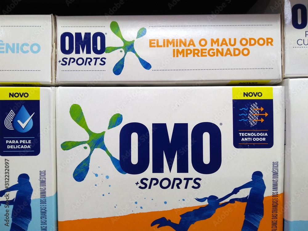 RIO DE JANEIRO, BRAZIL - DECEMBER 27, 2019: OMO boxes on the Brazilian ...