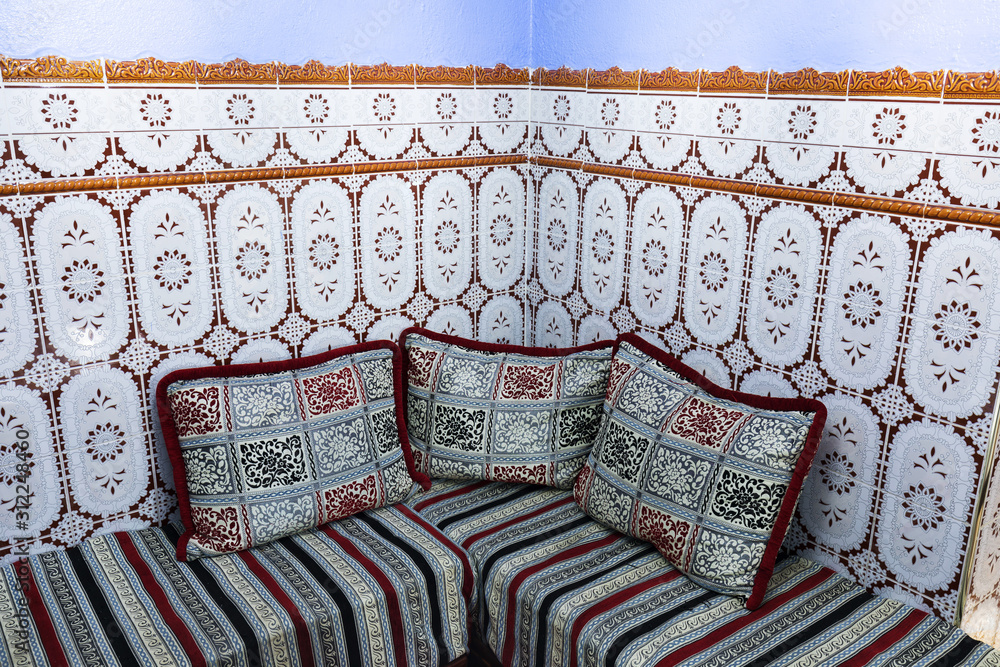 Typical moroccan accommodation in blue town Chefchaouen, Morocco ...