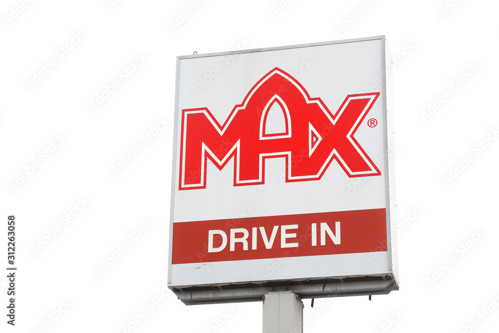 Solna, Sweden - December 23, 2019: Close-up ofthe sign outside the Max ...