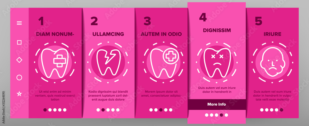 Toothache Onboarding Mobile App Page Screen Vector. Dental Toothache ...