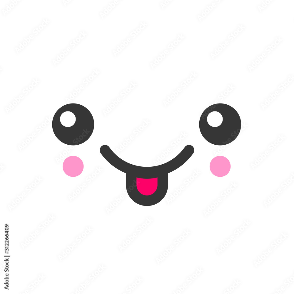 Tease with tongue kawaii cute emotion face, emoticon vector icon ...