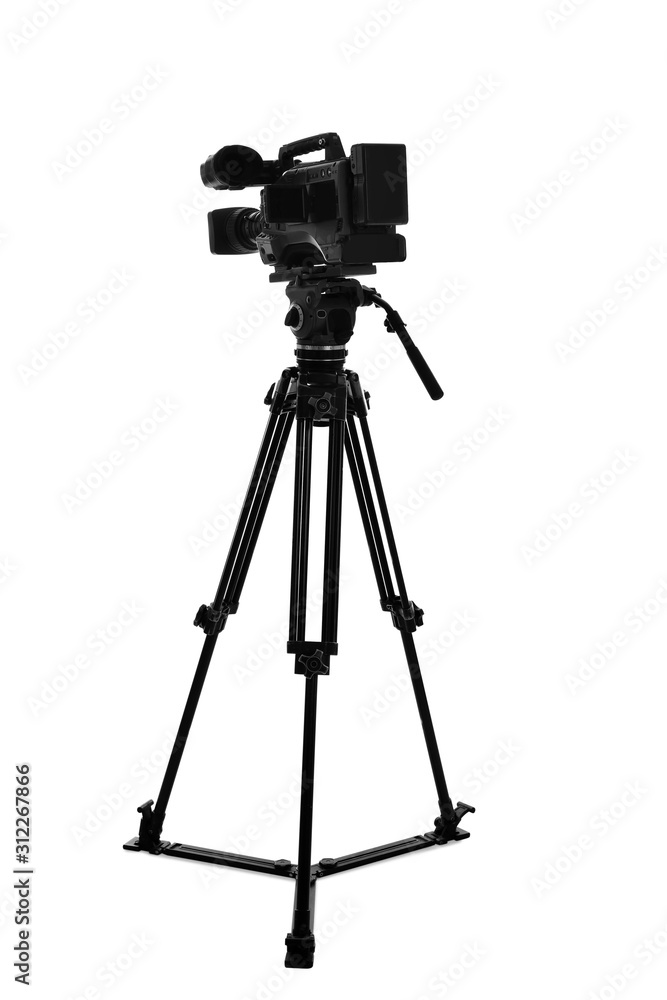 Modern professional video camera isolated on white Stock Photo | Adobe ...