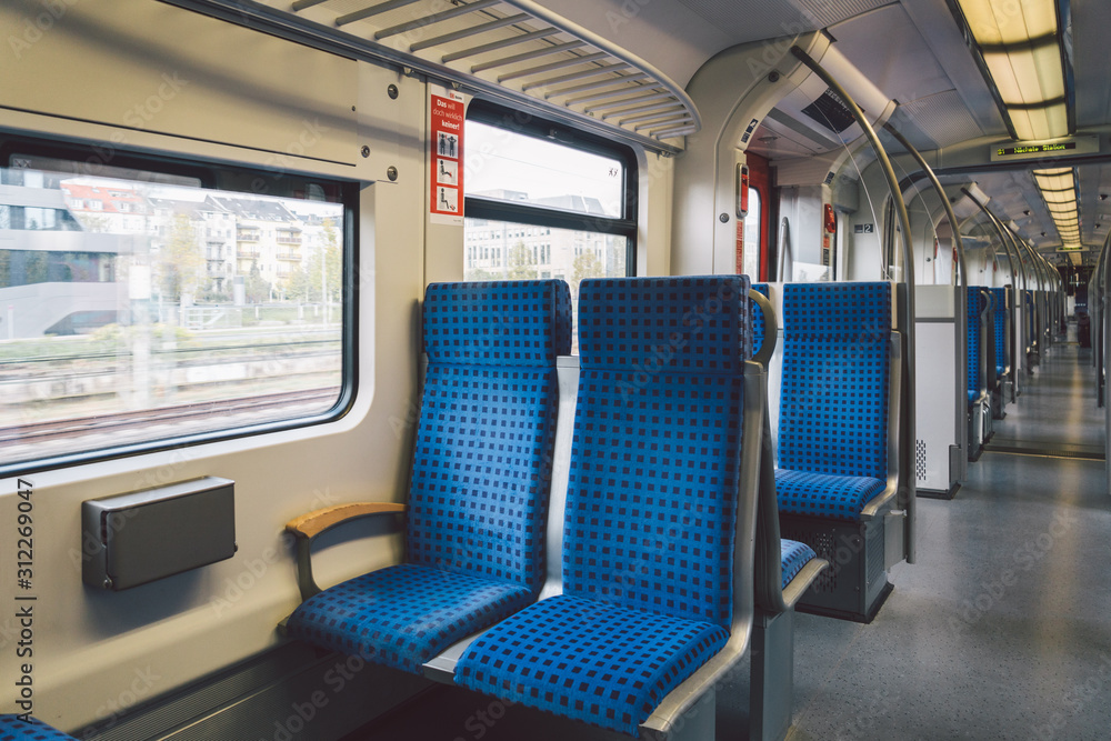 Inside The Wagon Train Germany, Dusseldorf. Empty train interior ...