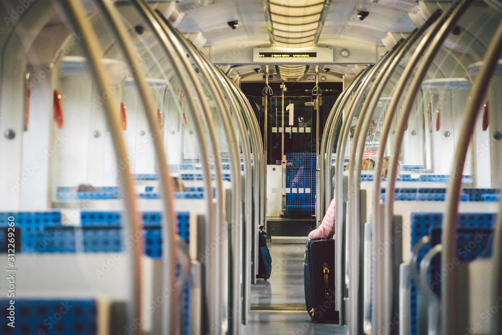 Inside The Wagon Train Germany, Dusseldorf. Empty train interior ...