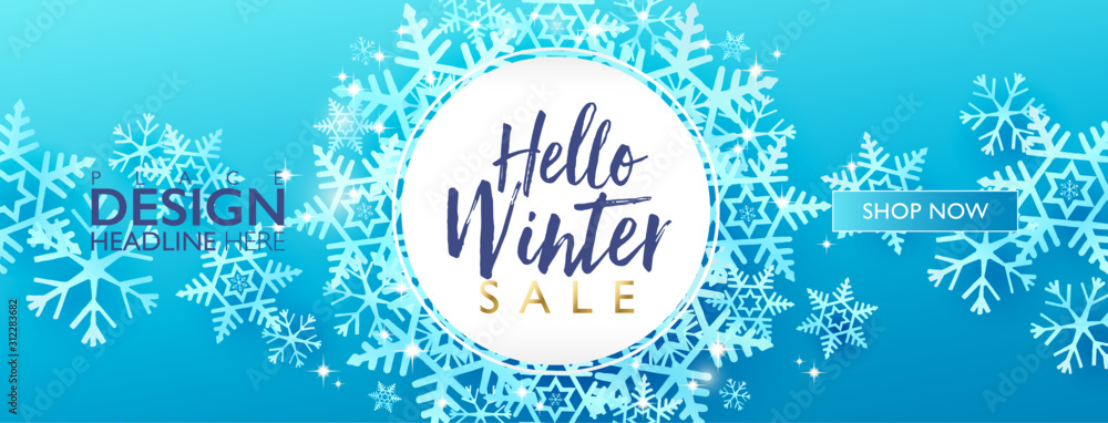 Winter seasonal sale discount marketing design layout. Hello winter ...