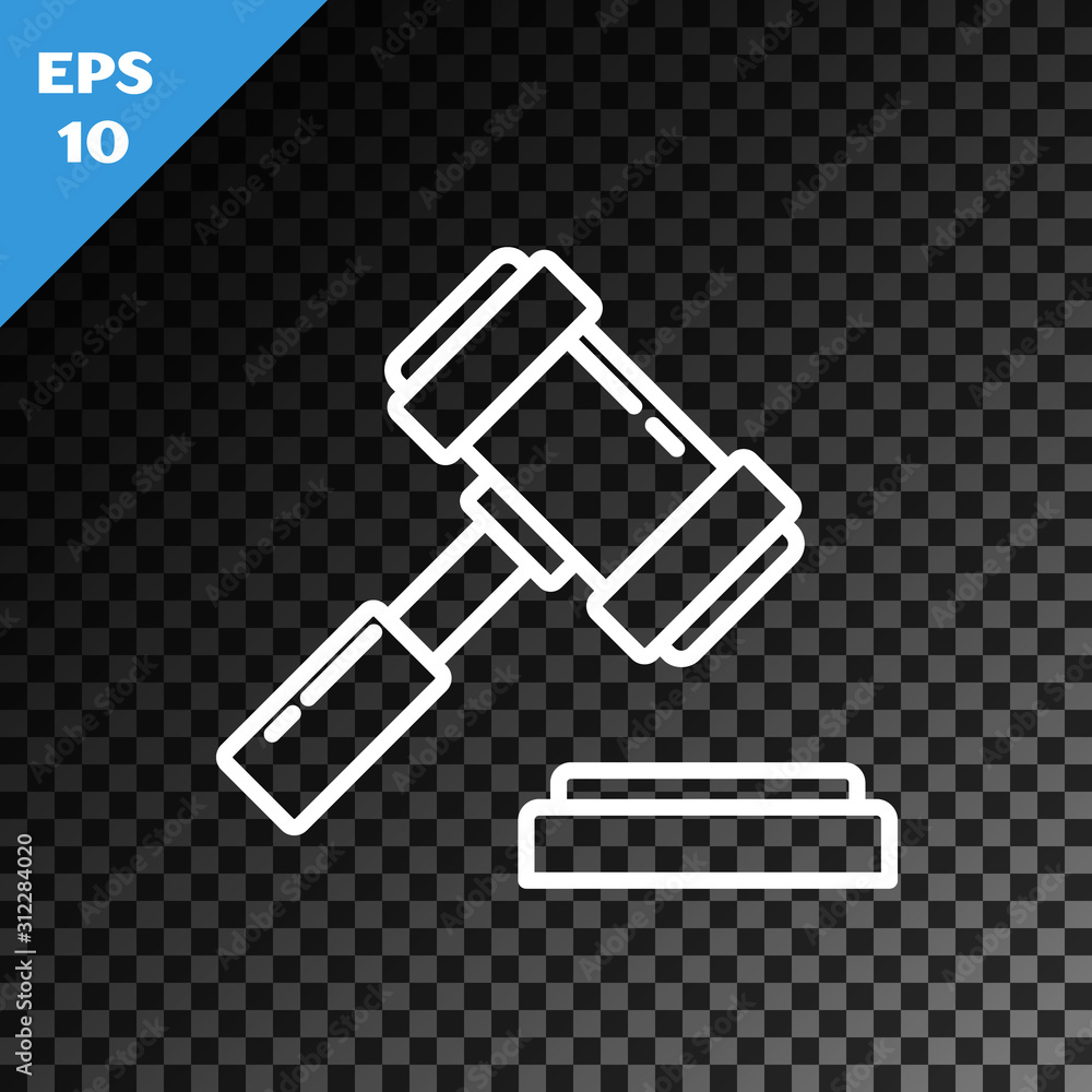 White line Judge gavel icon isolated on transparent dark background ...