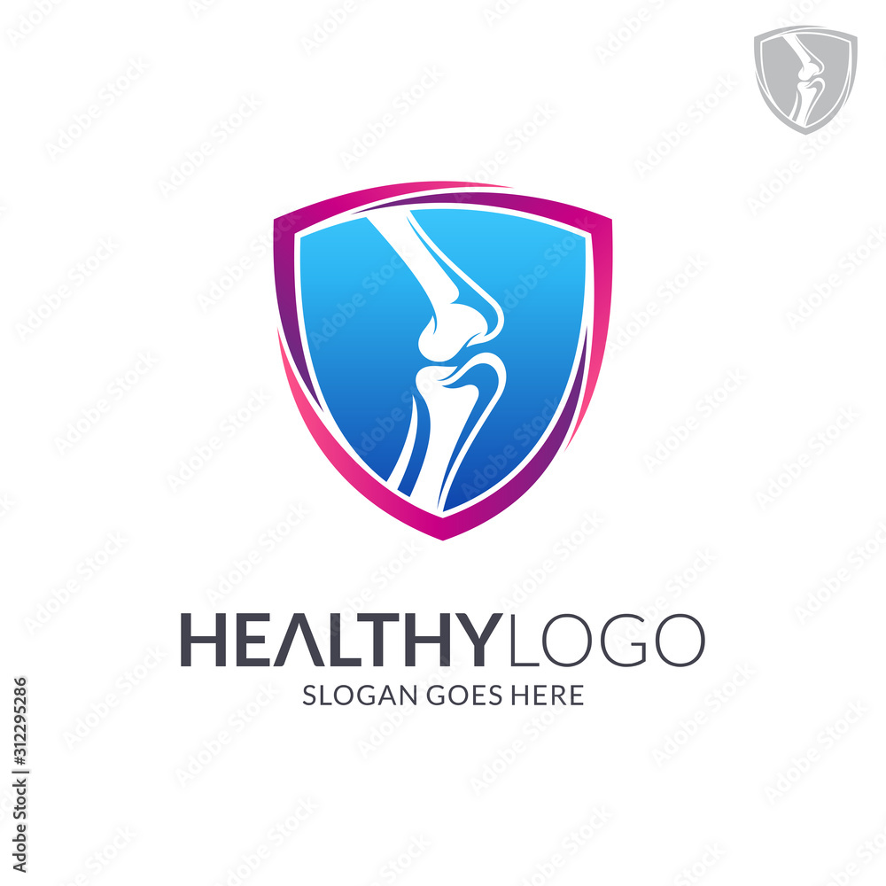 Bone shield logo. Healthy bone Icon. Knee bones and joints care ...