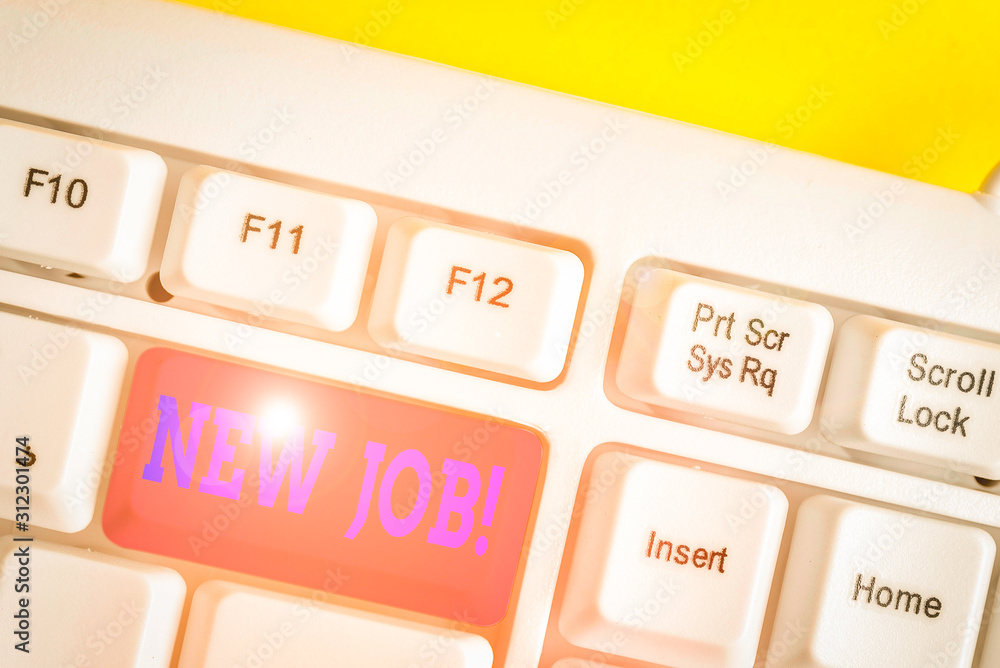 Writing note showing New Job. Business concept for recently having paid ...