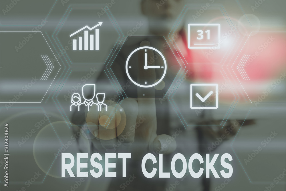 Conceptual hand writing showing Reset Clocks. Concept meaning To ...